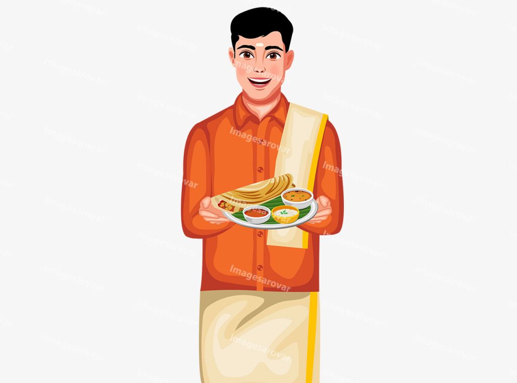 South Indian Man Holding Plate of Dosa Png Vector Illustration ...