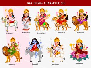 Navratri 9 Devi Character Set Png Vector Illustration - Premium Vectors ...